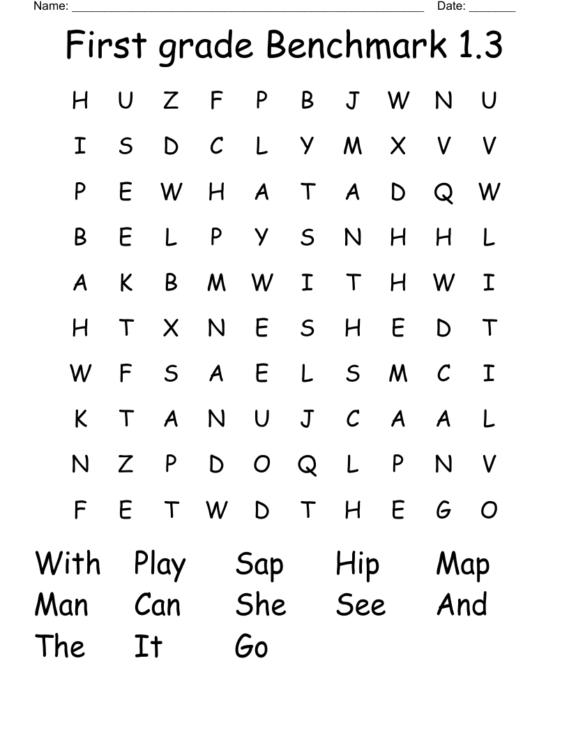 First grade Benchmark 1.3 Word Search - WordMint