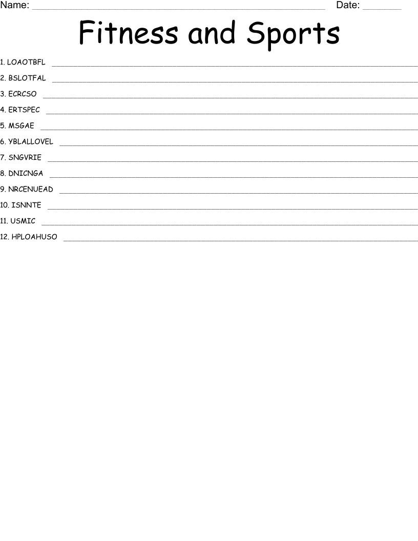 Fitness and Sports Word Scramble - WordMint