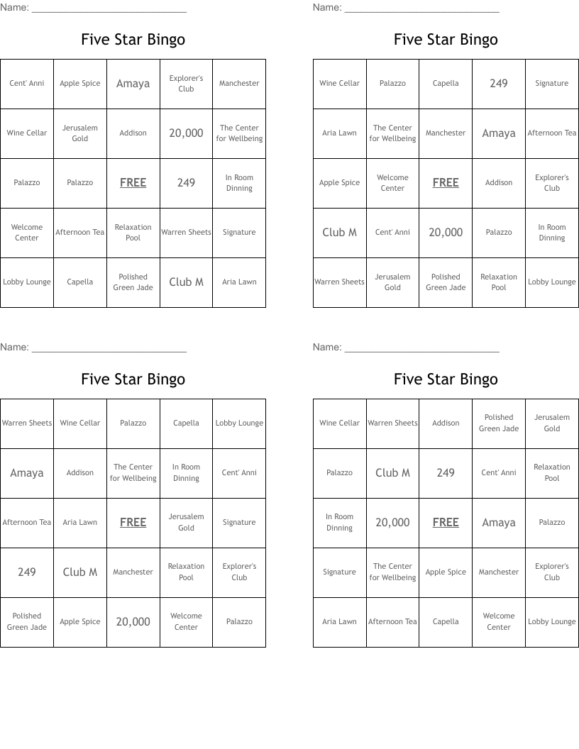 Five Star Bingo - WordMint