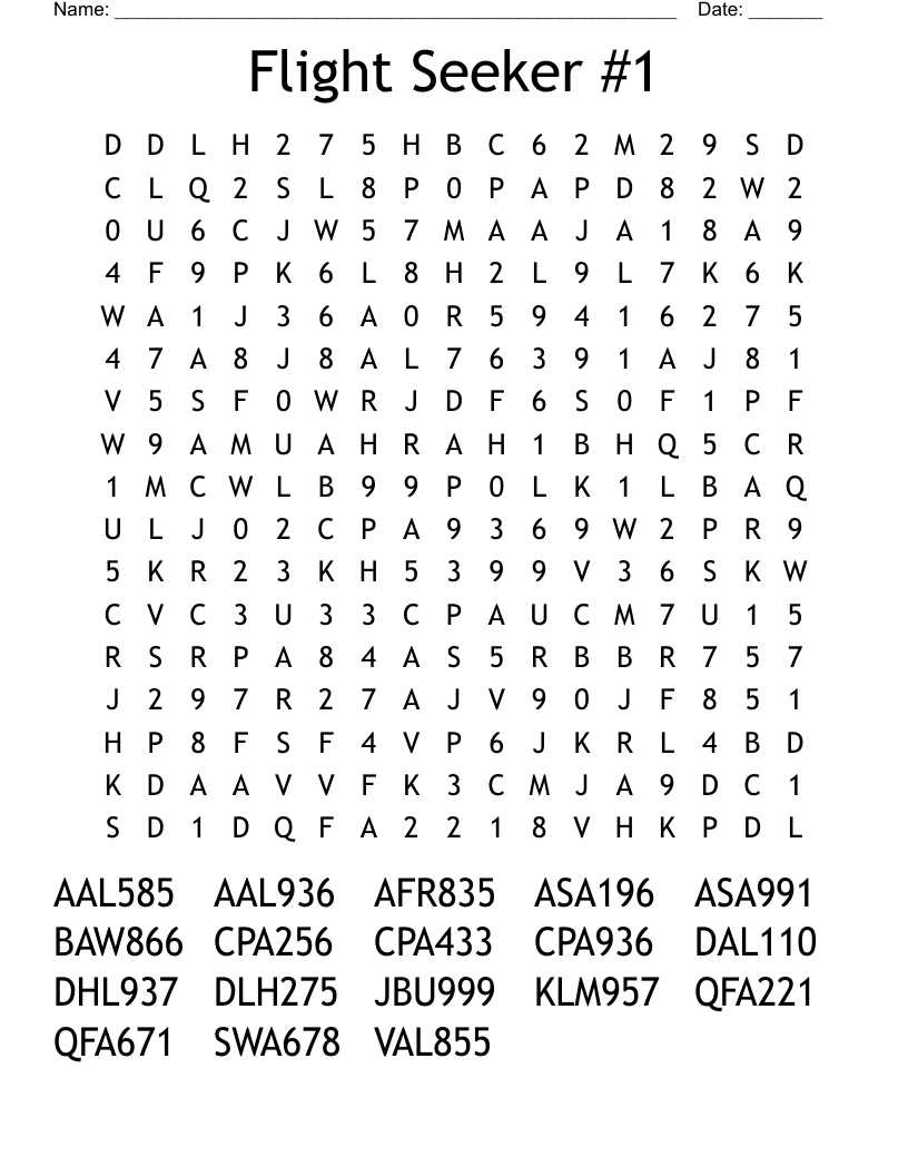 Flight Seeker #1 Word Search - WordMint