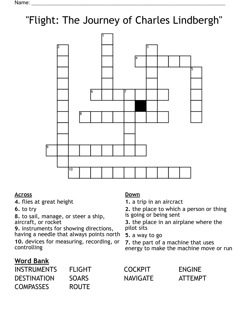 "Flight: The Journey of Charles Lindbergh" Crossword - WordMint