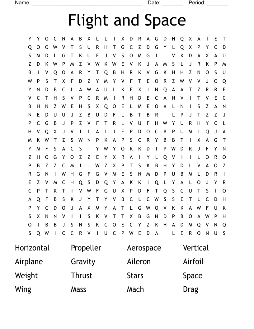 Flight and Space Word Search - WordMint