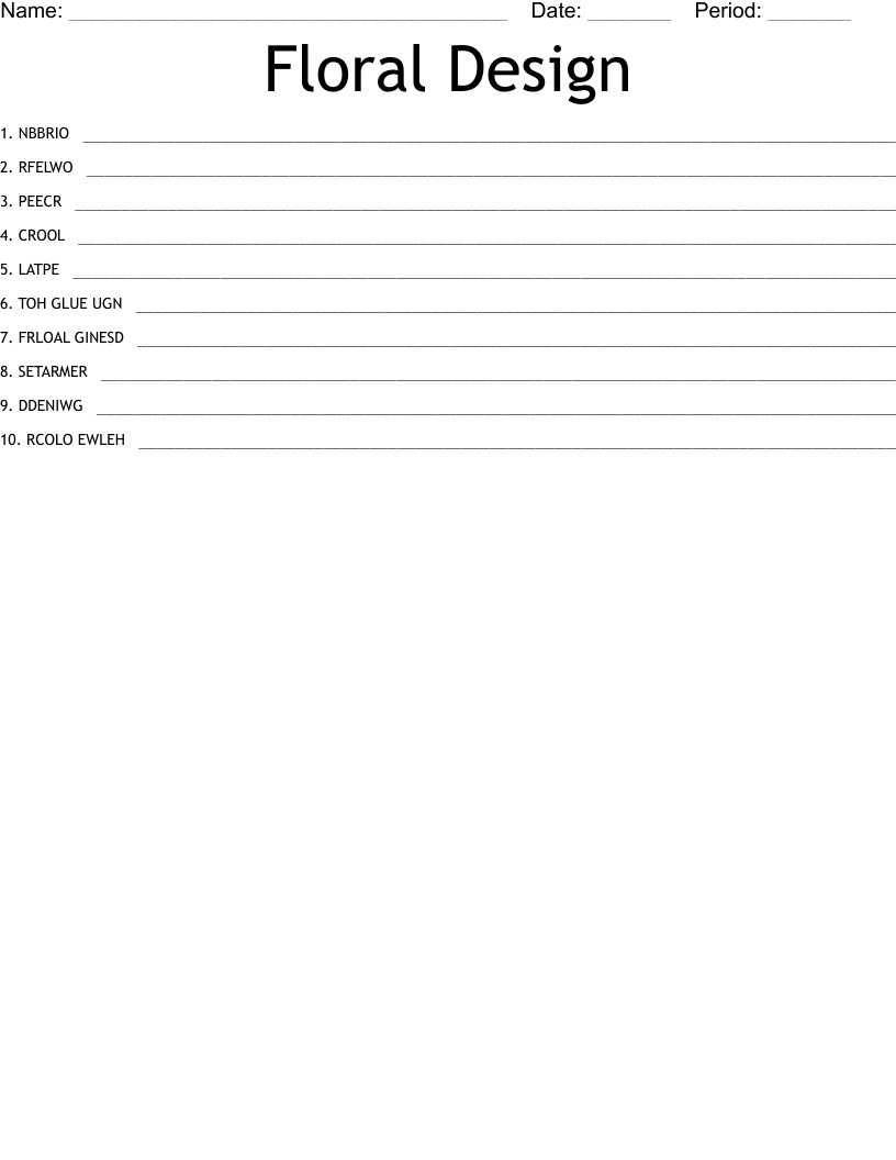 Floral Design Word Scramble - WordMint