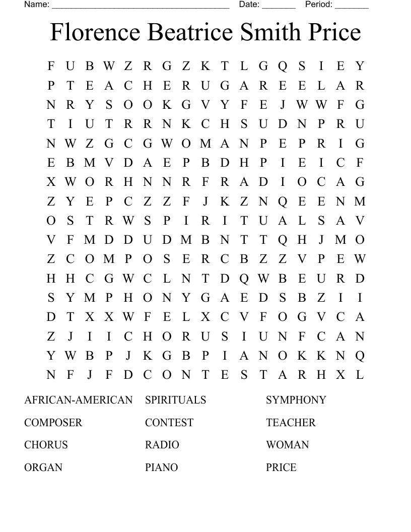 Florence Beatrice Smith Price Word Search - WordMint