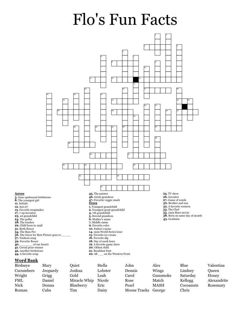 Flo's Fun Facts Crossword - WordMint