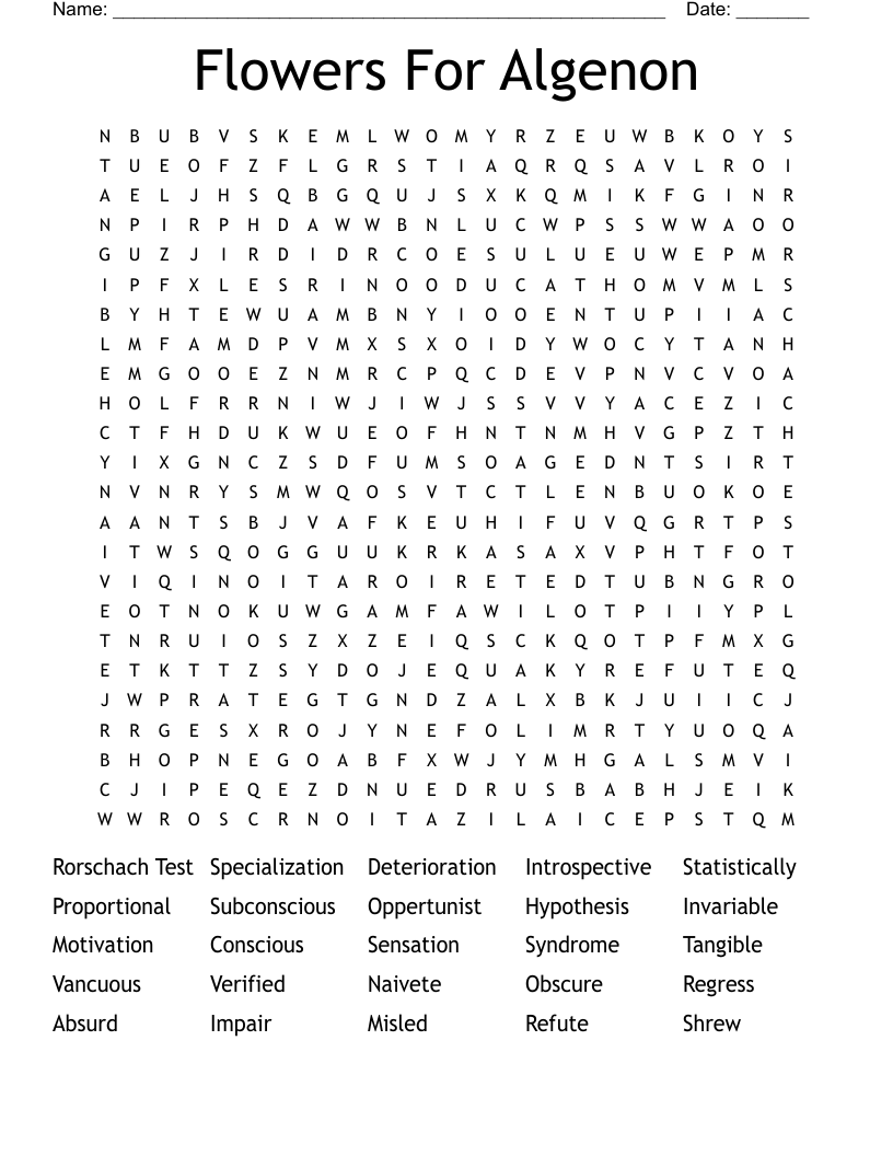Flowers For Algenon Word Search - WordMint