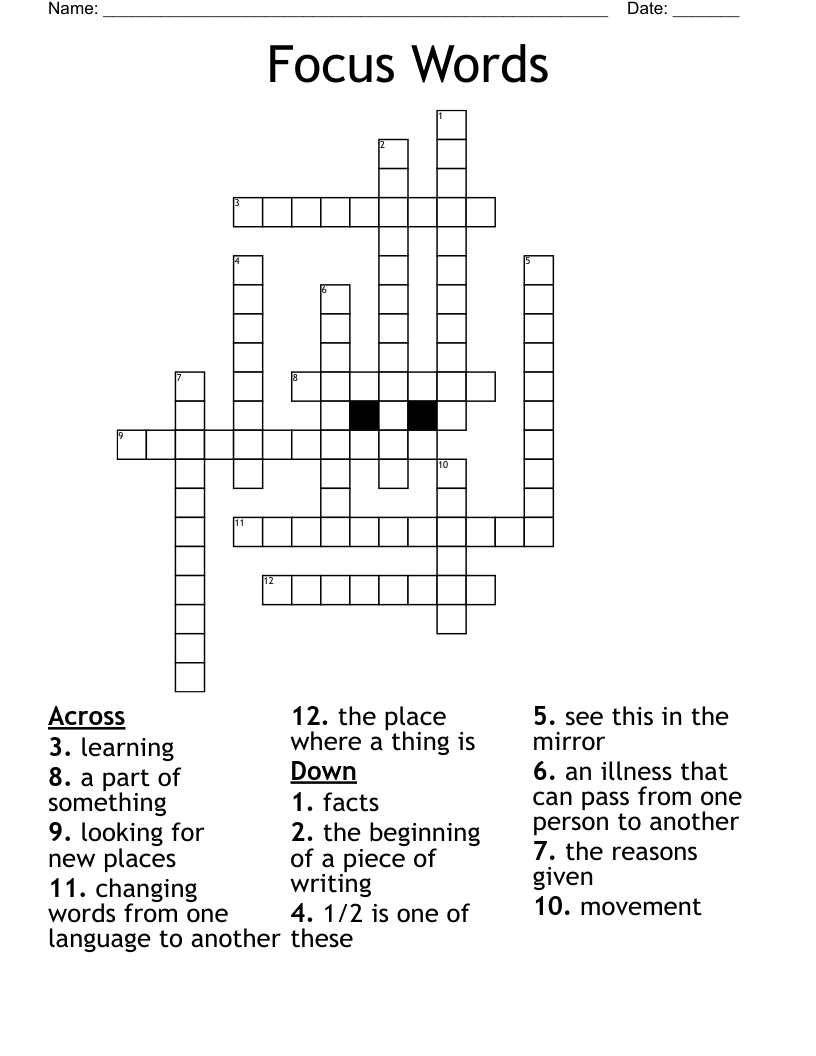Focus Words Crossword - WordMint