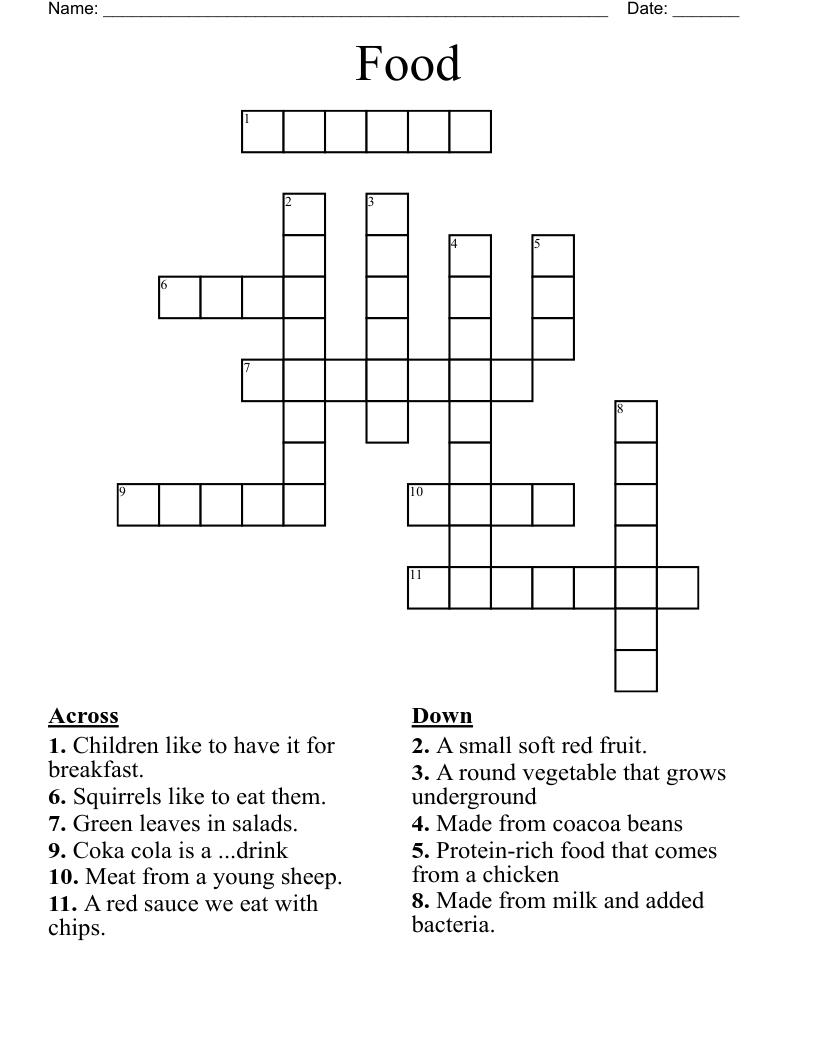 Food Crossword - WordMint