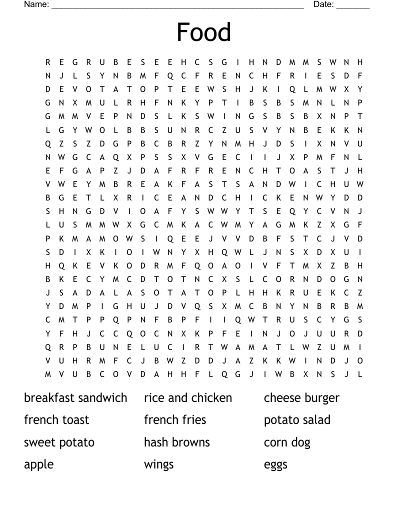 Food Word Search WordMint