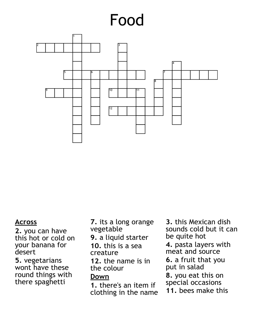 Food Crossword - WordMint