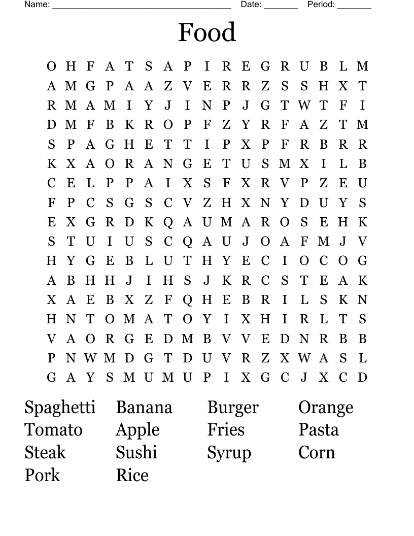 Food Word Search WordMint