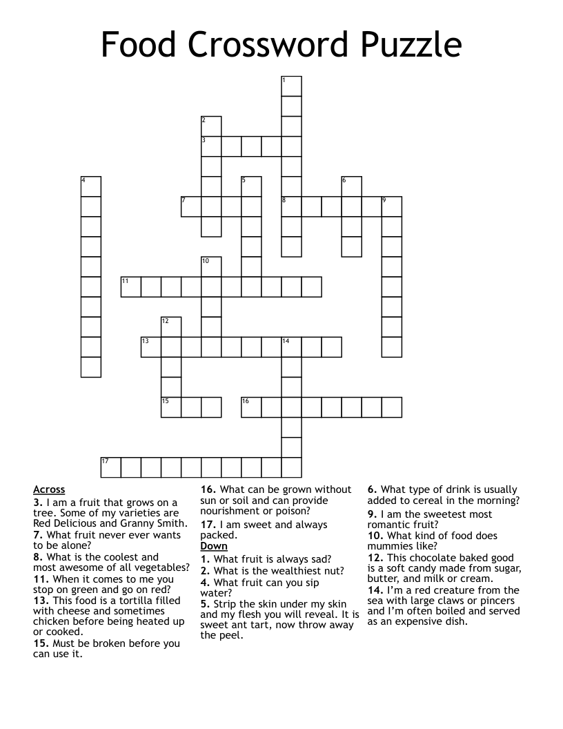 Food Crossword Puzzle - WordMint