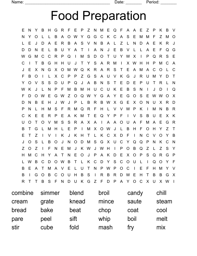 Cooking Terms Word Search WordMint