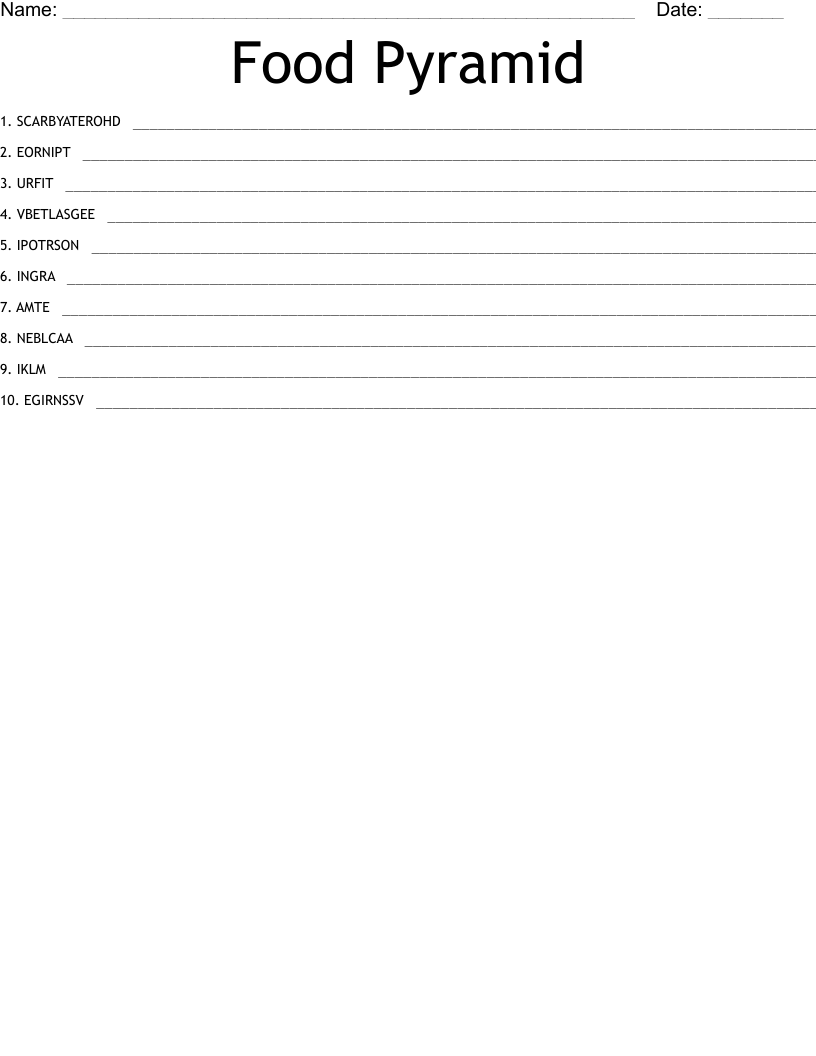 Food Pyramid Word Scramble - WordMint