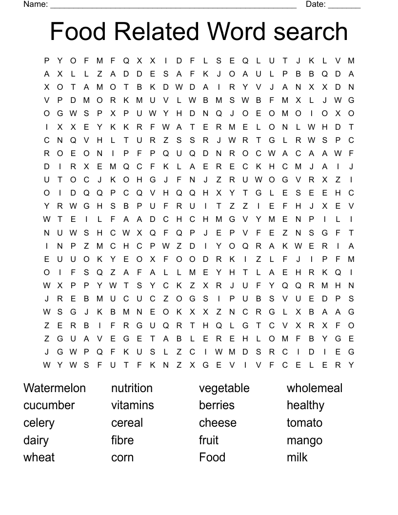 Food Related Word Search WordMint