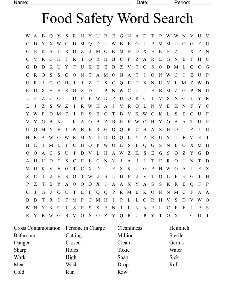 Food Safety Word Search WordMint
