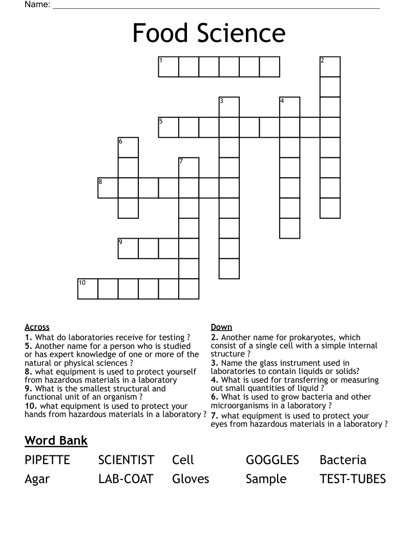 Food Science Crossword - WordMint