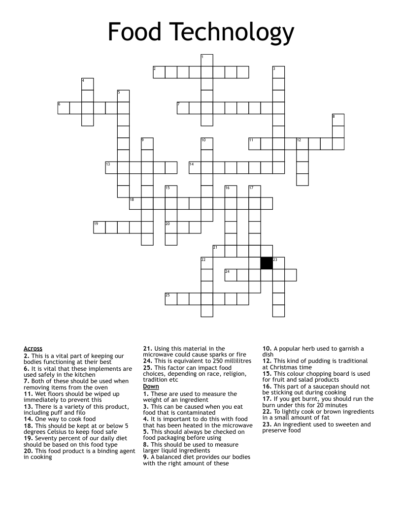 Food Technology Crossword - WordMint