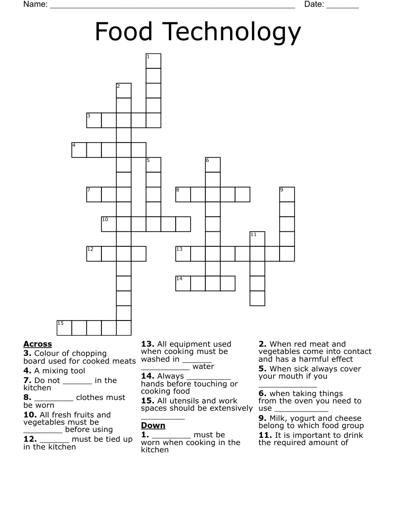 Food Technology Crossword - WordMint