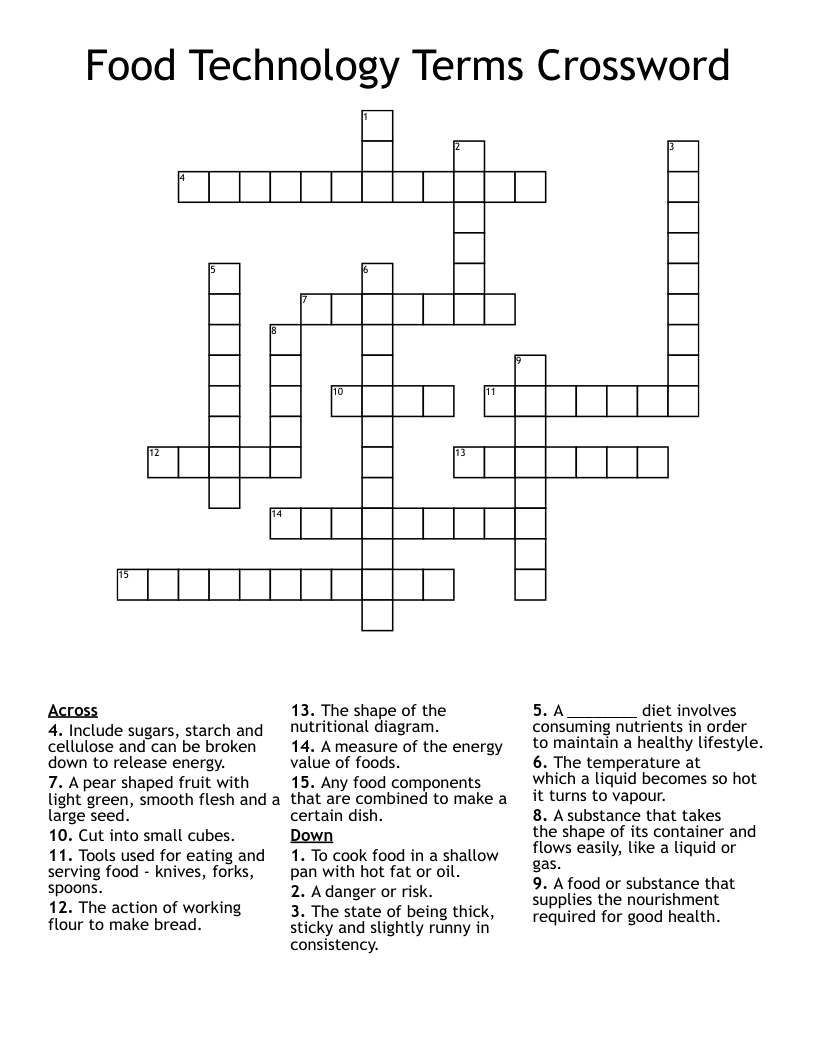 Food Technology Terms Crossword - WordMint