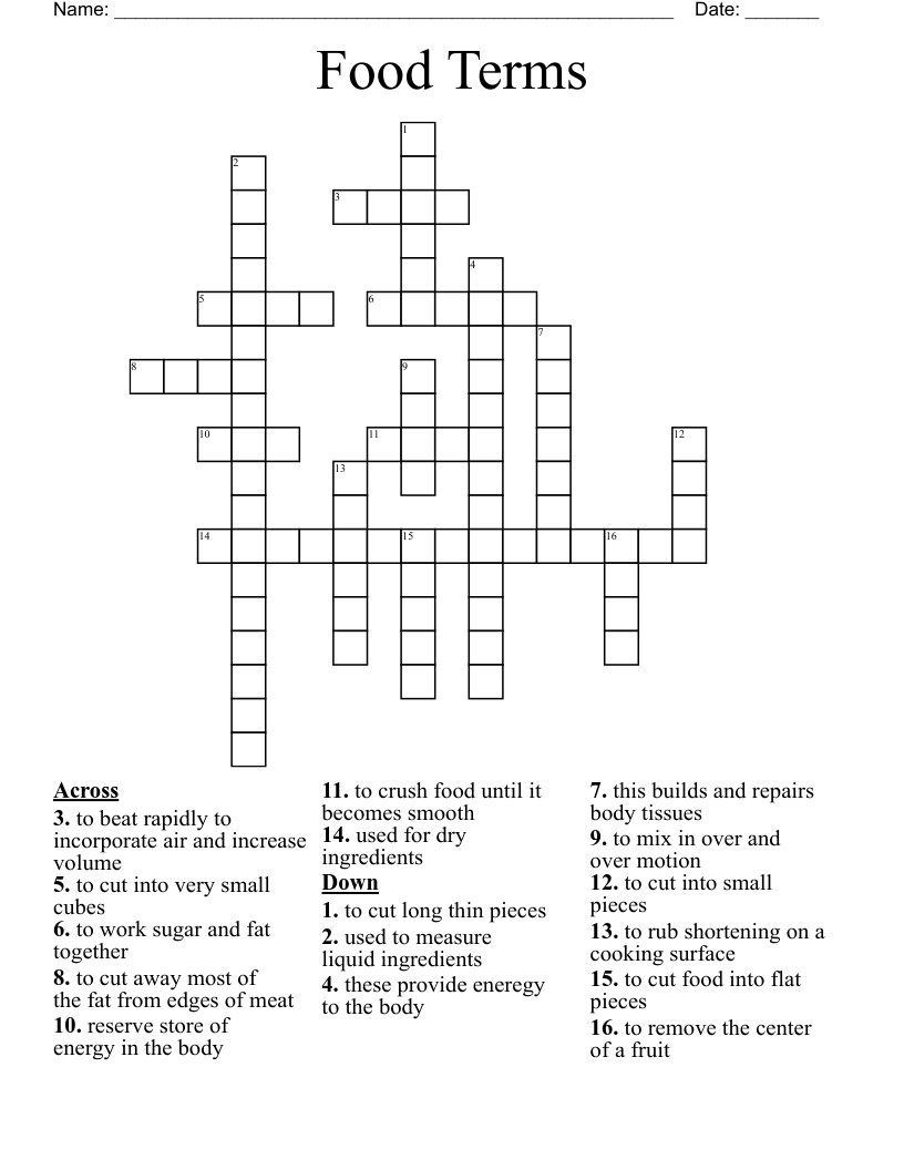 Food Terms Crossword - WordMint