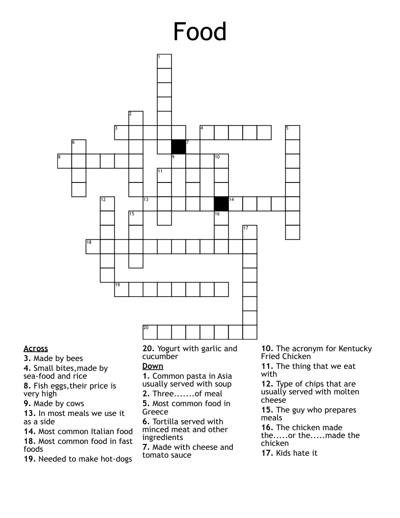 Food Crossword - WordMint