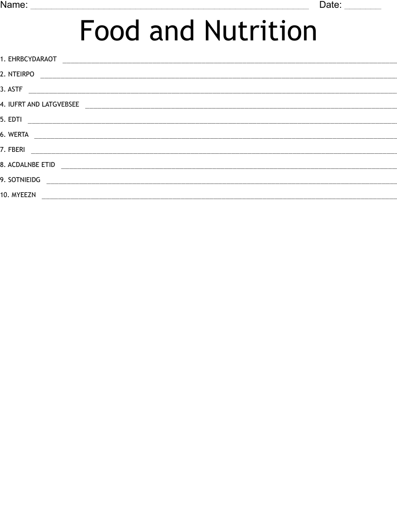 Nutrition Word Scramble