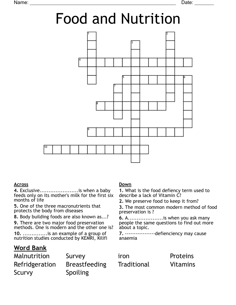 Food And Nutrition Crossword WordMint food-and-nutrition-crossword-wordmint