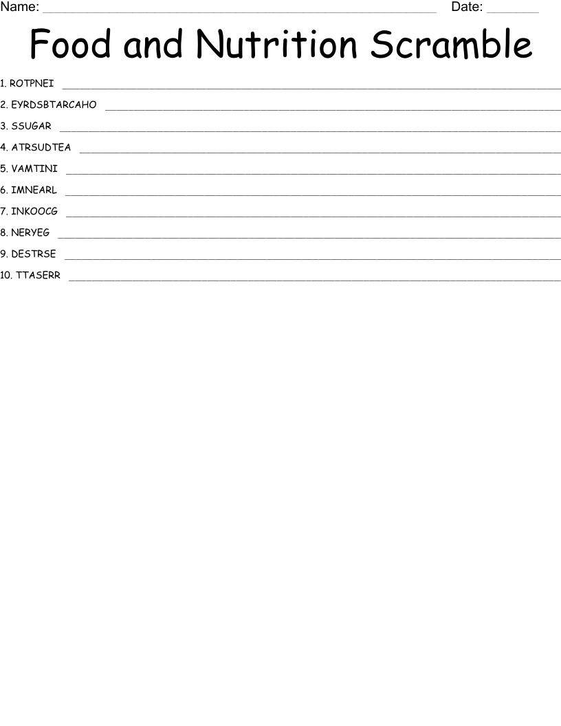 Food and Nutrition Scramble - WordMint