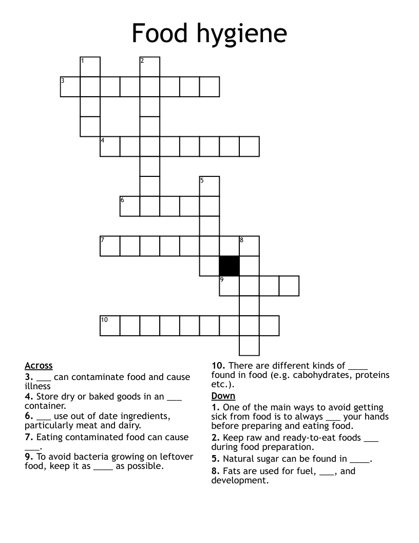 Food hygiene Crossword - WordMint