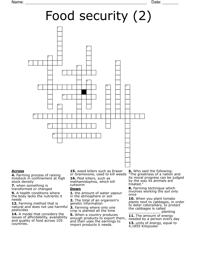 Food security (2) Crossword - WordMint