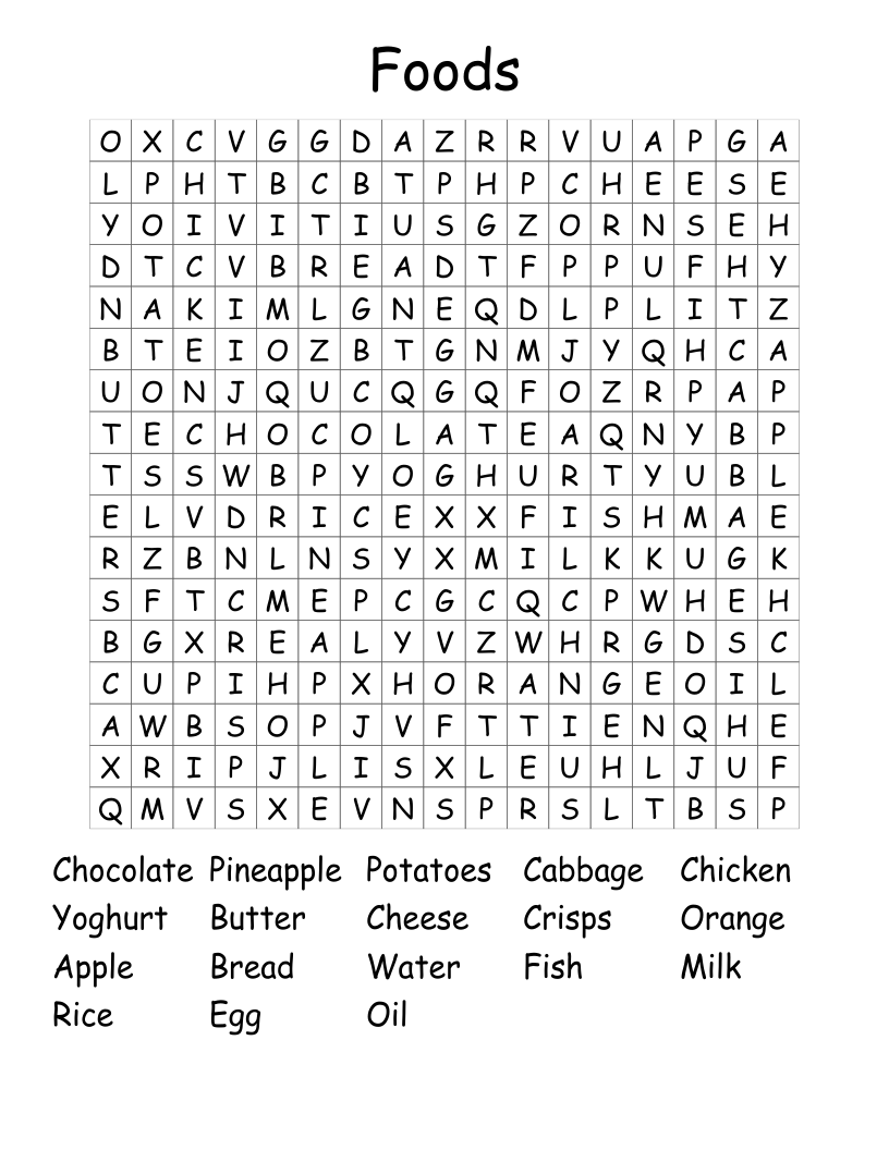 Foods Word Search WordMint