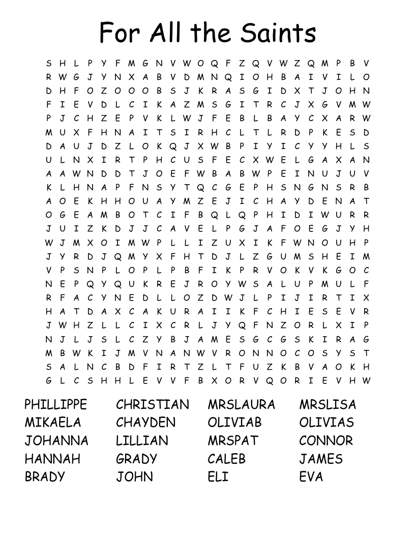 For All The Saints Word Search WordMint