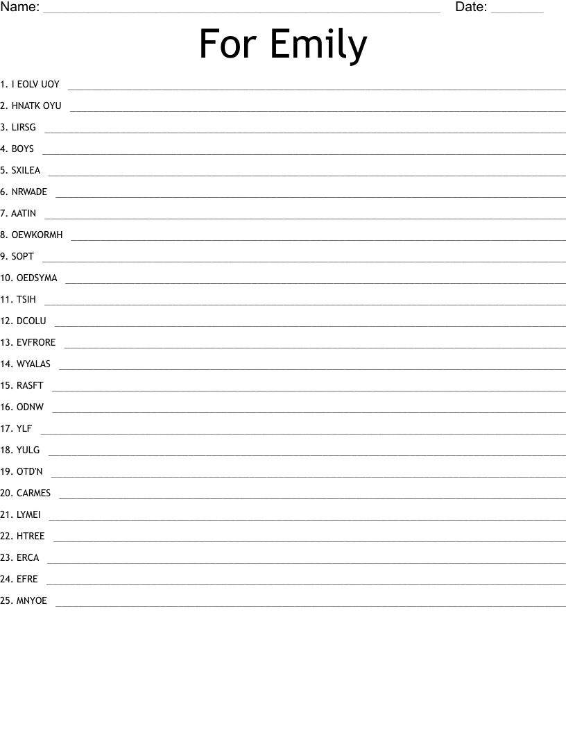 For Emily Word Scramble - WordMint