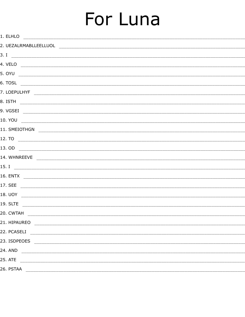 For Luna Word Scramble - WordMint