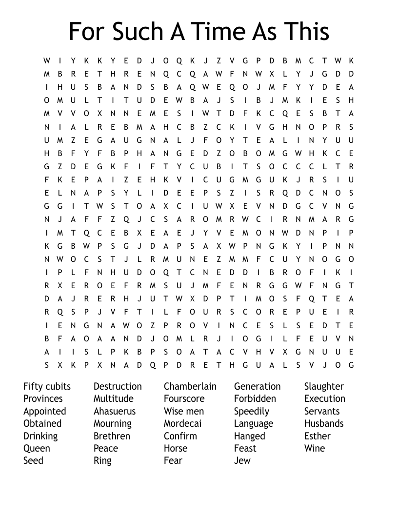 For Such A Time As This Word Search - WordMint