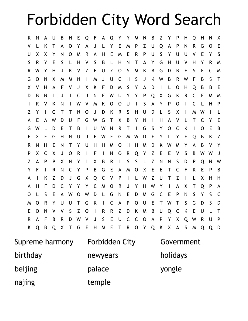 Forbidden City Word Search - WordMint
