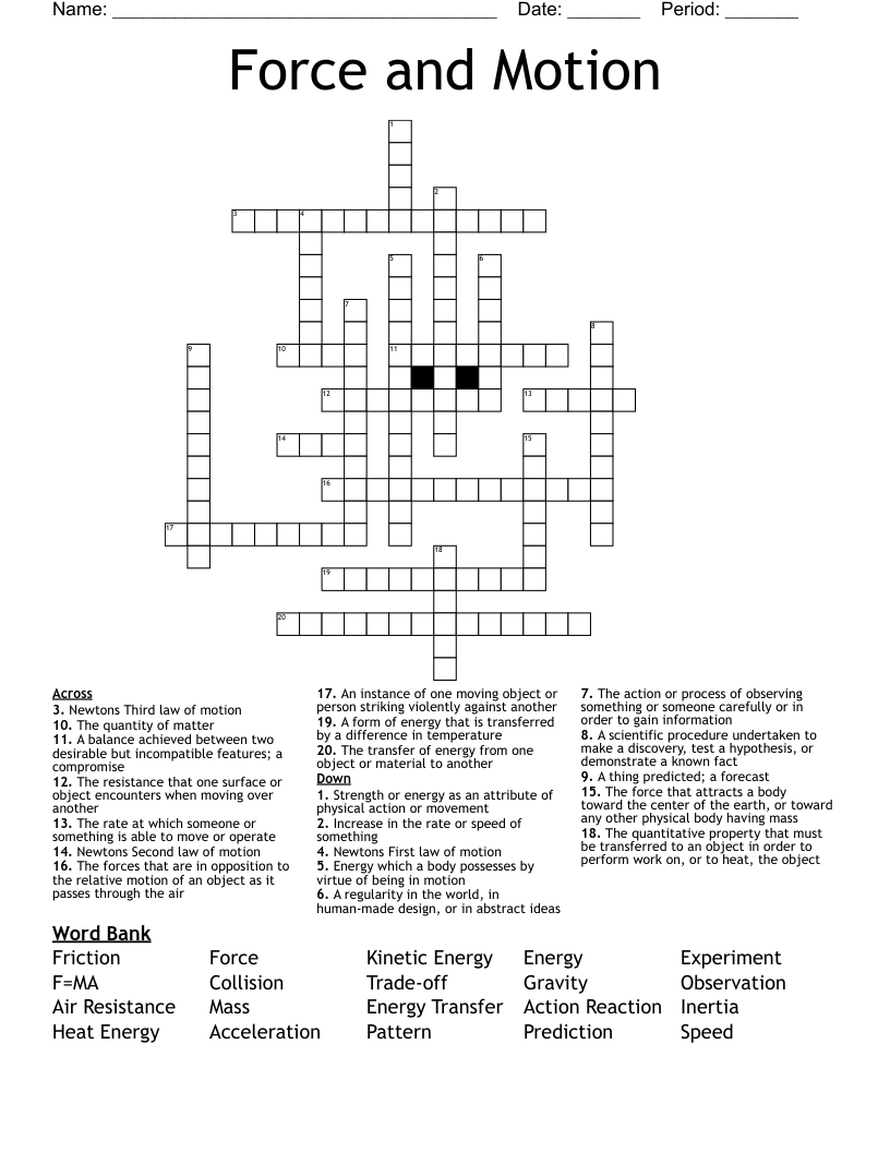 Force and Motion Crossword - WordMint
