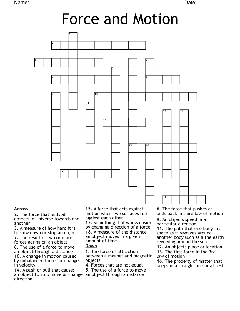 Force and Motion Crossword - WordMint