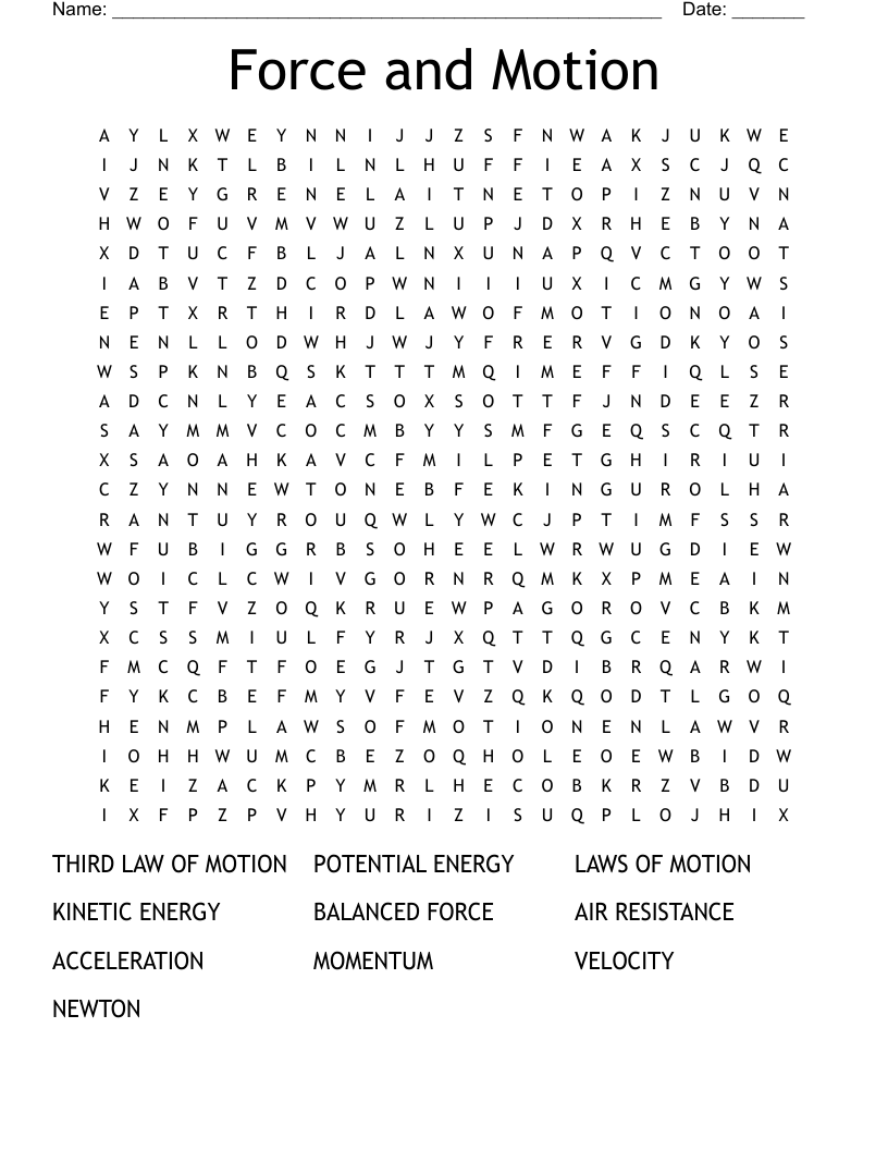 Force and Motion Word Search - WordMint
