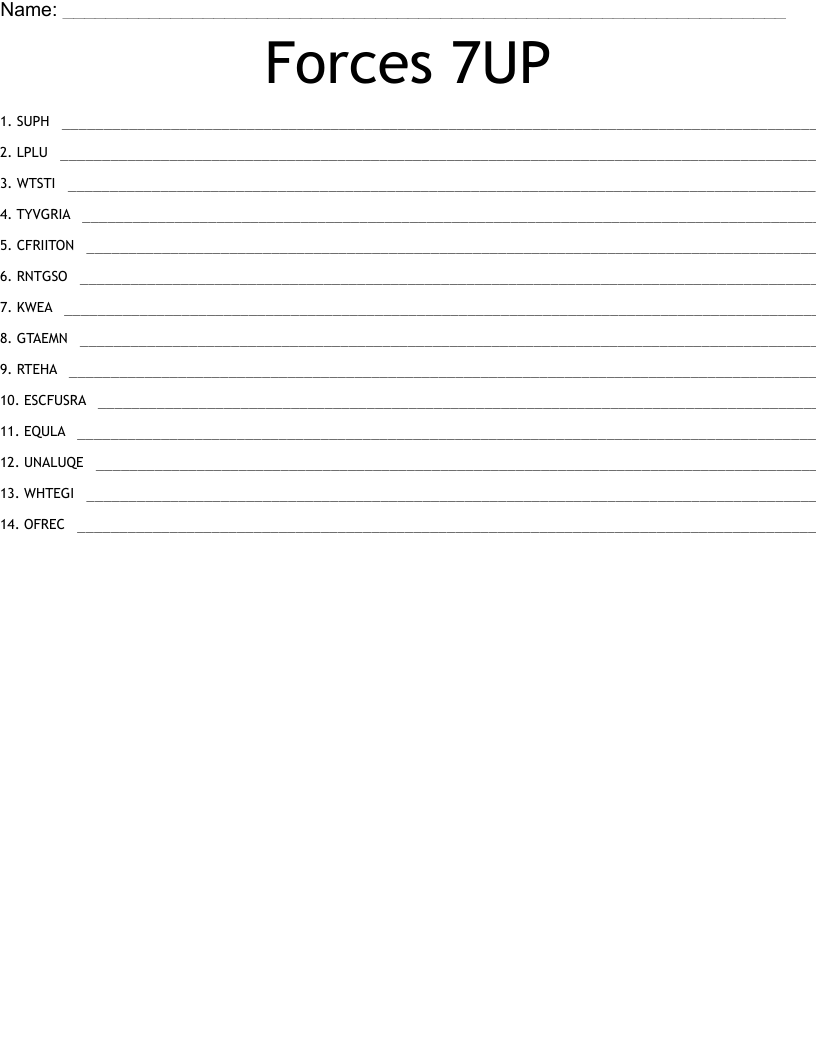Forces 7UP Word Scramble - WordMint