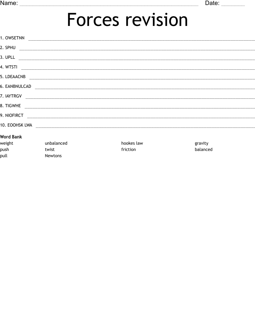 Forces revision Word Scramble - WordMint
