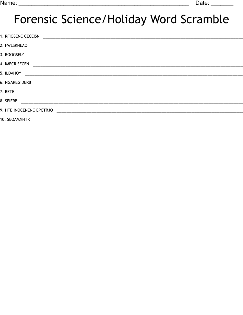 Forensic Science/Holiday Word Scramble - WordMint