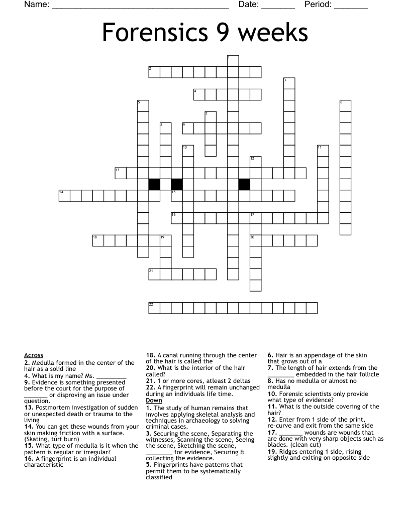 Forensics 9 weeks Crossword - WordMint