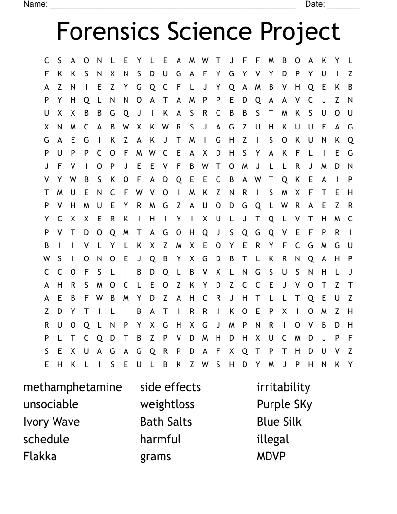 Forensics Science Project Word Search - WordMint