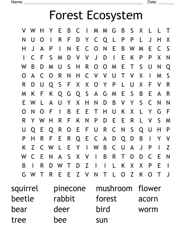 Ecosystem Word Search Printable
