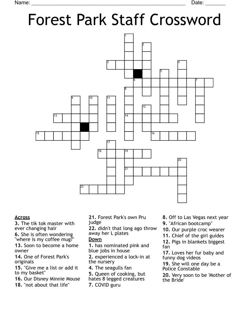Forest Park Staff Crossword - WordMint