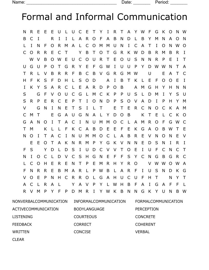Formal and Informal Communication Word Search - WordMint