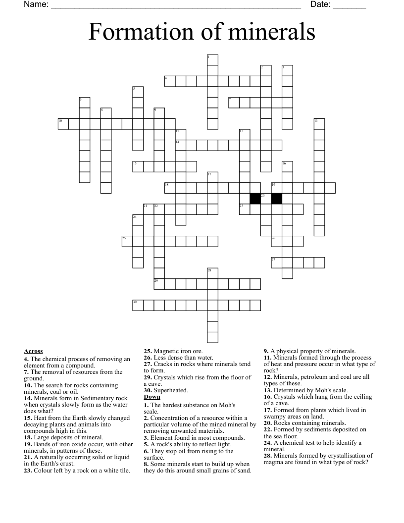 Formation of minerals Crossword - WordMint