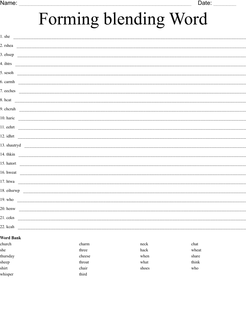 Forming blending Word Word Scramble - WordMint